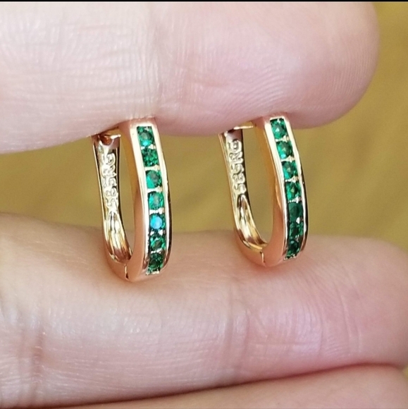 Jewelry | New 14k Gold Plated Emerald Huggie Hoop Earrings For Women ...